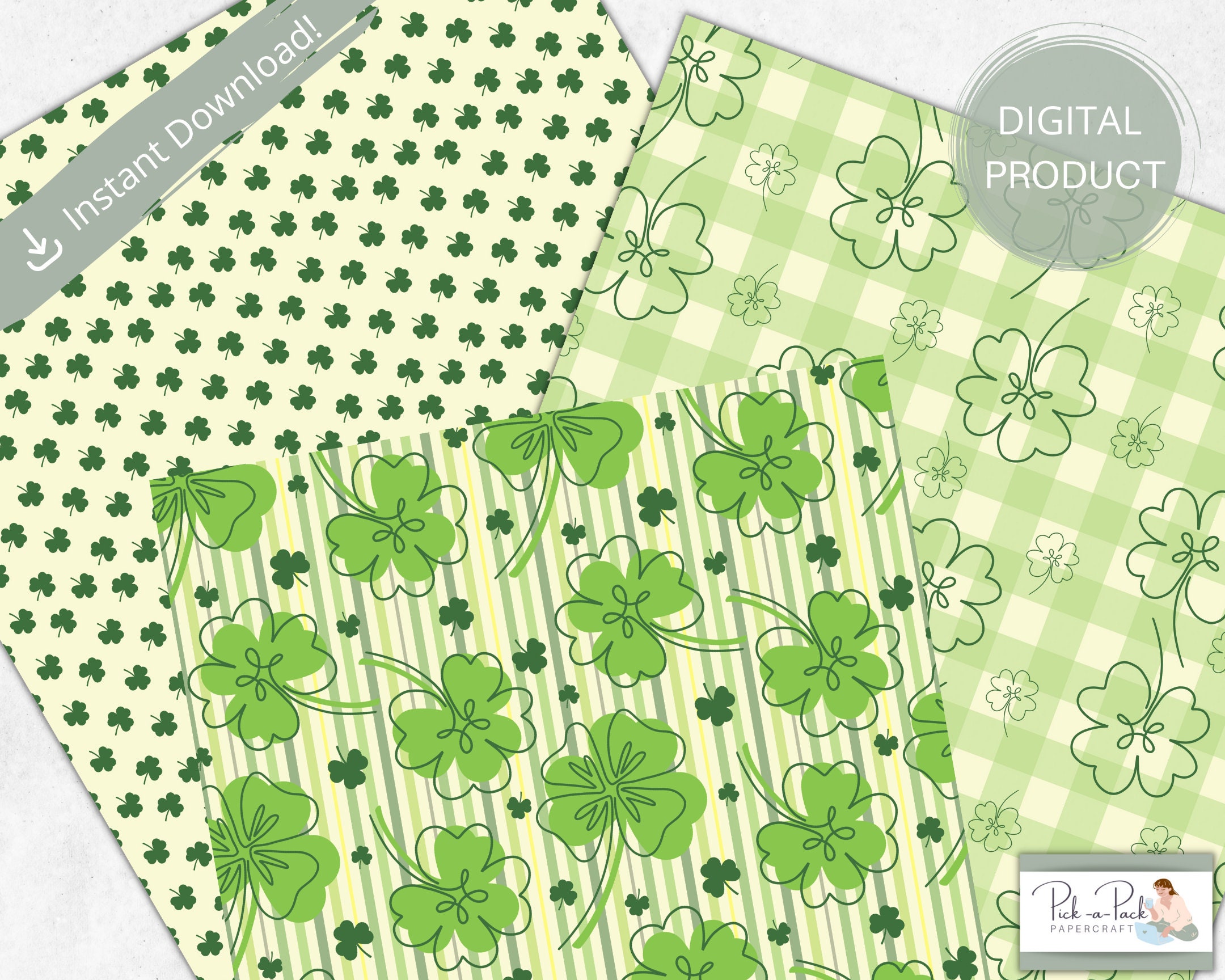 Saint Patrick's Day Digital Paper Pack | Green Clover Seamless ...