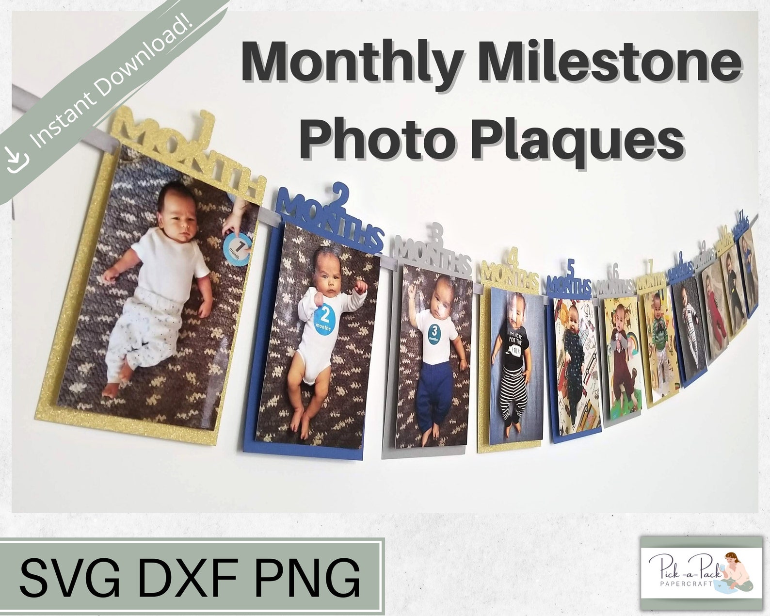 Monthly Photo Plaques SVG | 1st Birthday Banner | Baby Milestones | PNG ...