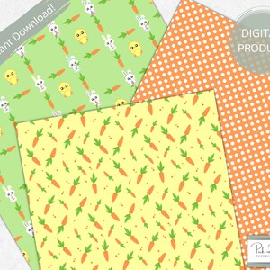Easter Bunnies & Carrots Digital Paper Pack | Bright Seamless Spring ...