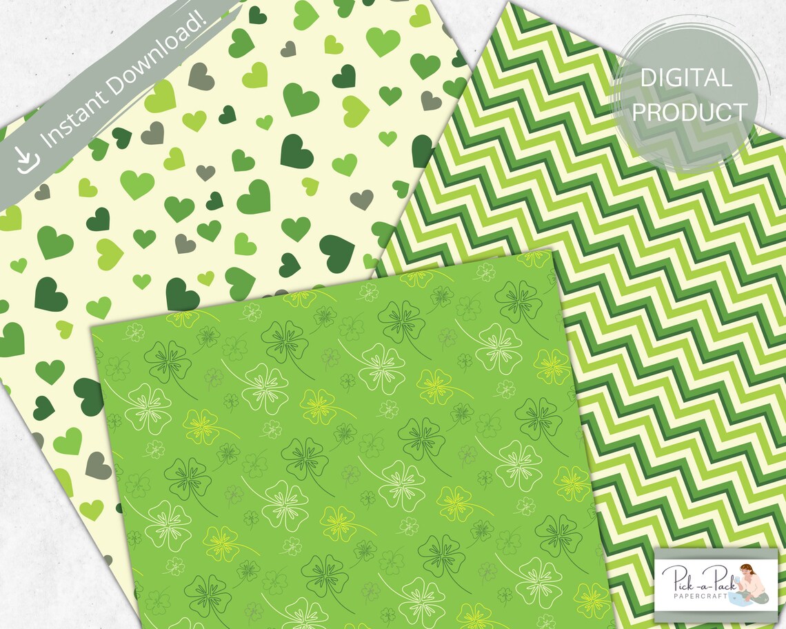 Saint Patrick's Day Digital Paper Pack | Green Clover Seamless ...