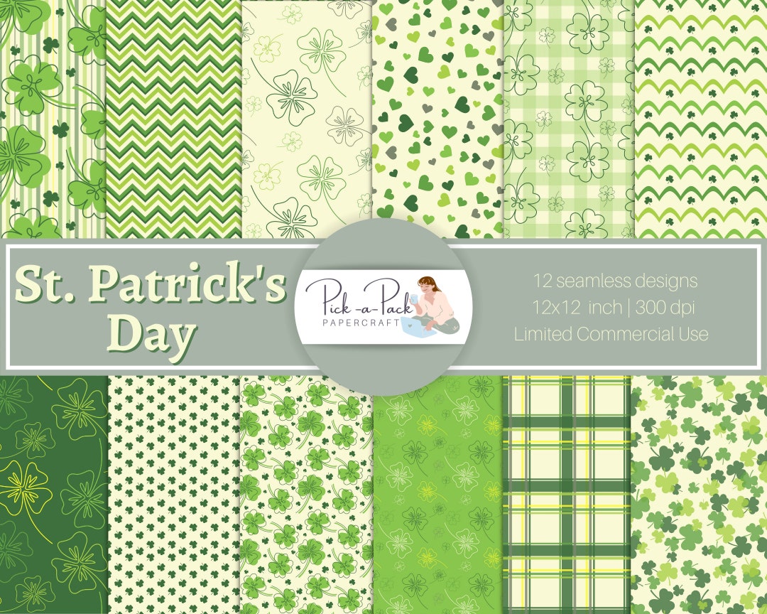 Saint Patrick's Day Digital Paper Pack | Green Clover Seamless ...