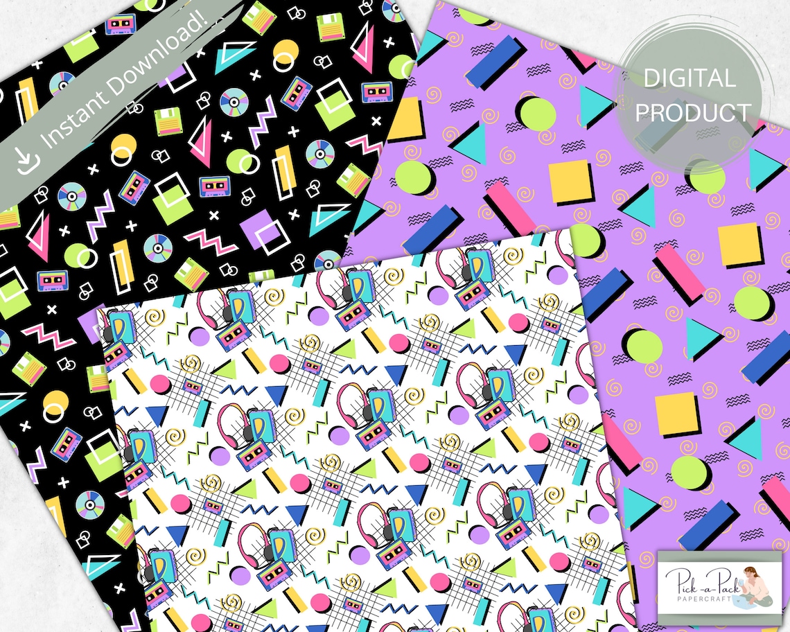 90s Vibe Paper Pack | Nostalgic Patterned Printable Scrapbook Papers ...