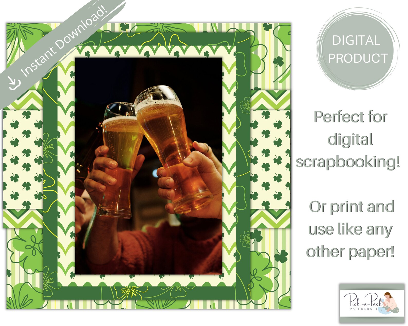 Saint Patrick's Day Digital Paper Pack | Green Clover Seamless ...