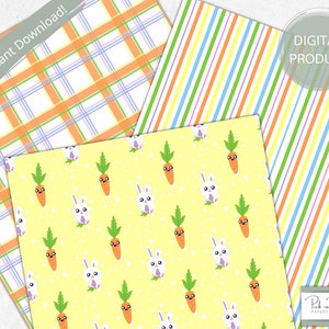 Easter Bunnies & Carrots Digital Paper Pack | Bright Seamless Spring ...
