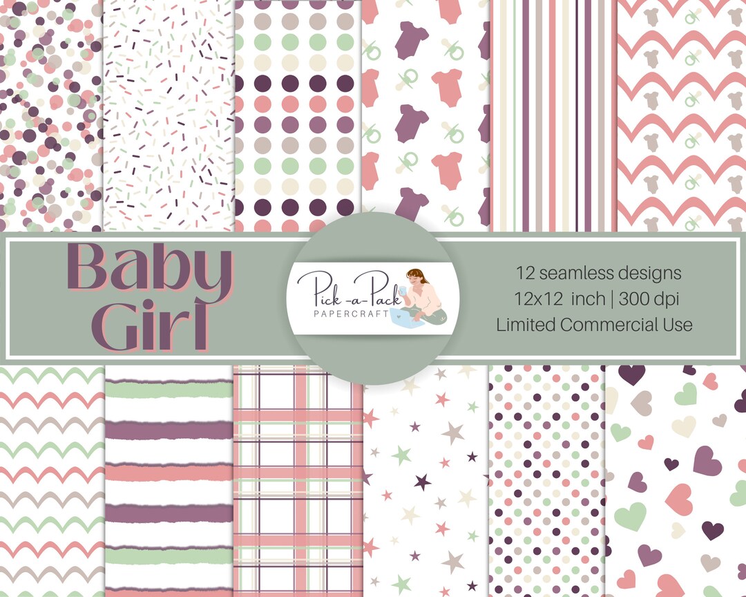 Baby Girl Digital Paper Pack | Seamless Patterned Printable Scrapbook ...