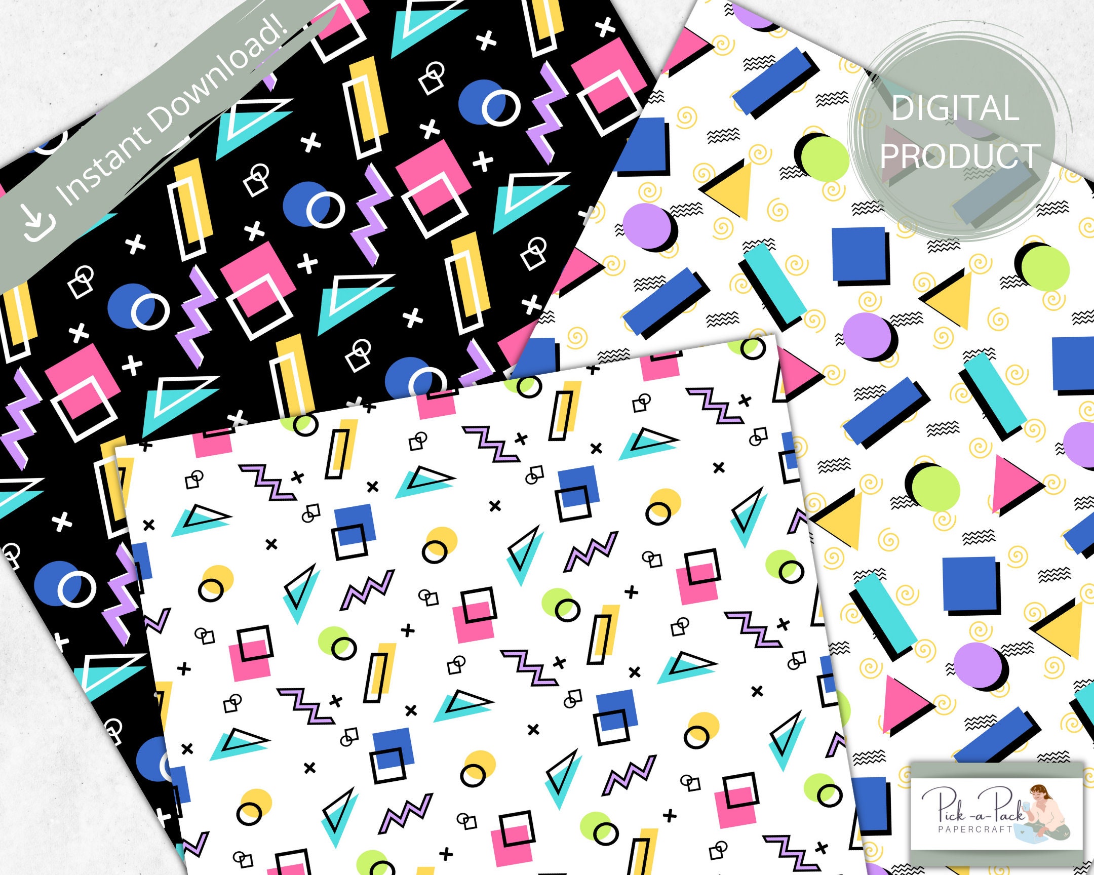 90s Vibe Paper Pack Nostalgic Patterned Printable Scrapbook Papers ...