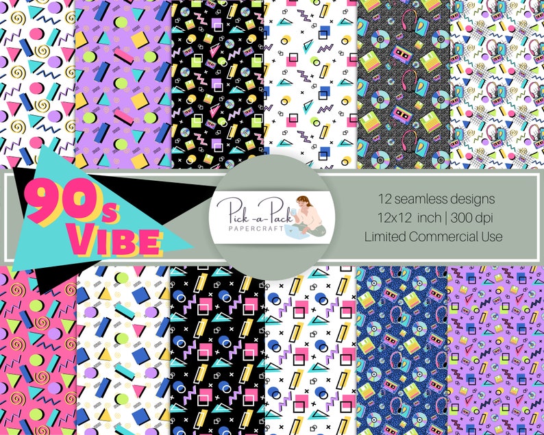90s Vibe Paper Pack | Nostalgic Patterned Printable Scrapbook Papers ...