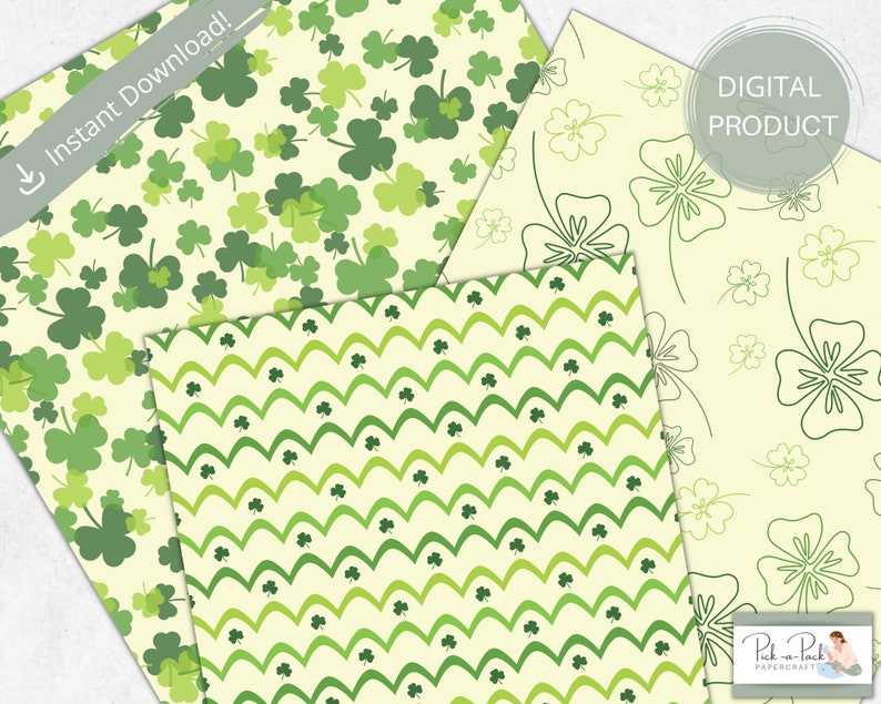 Saint Patrick's Day Digital Paper Pack | Green Clover Seamless ...