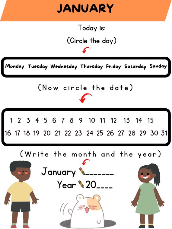 12 Printable Daily Calendar Educational Worksheets Kid - Etsy