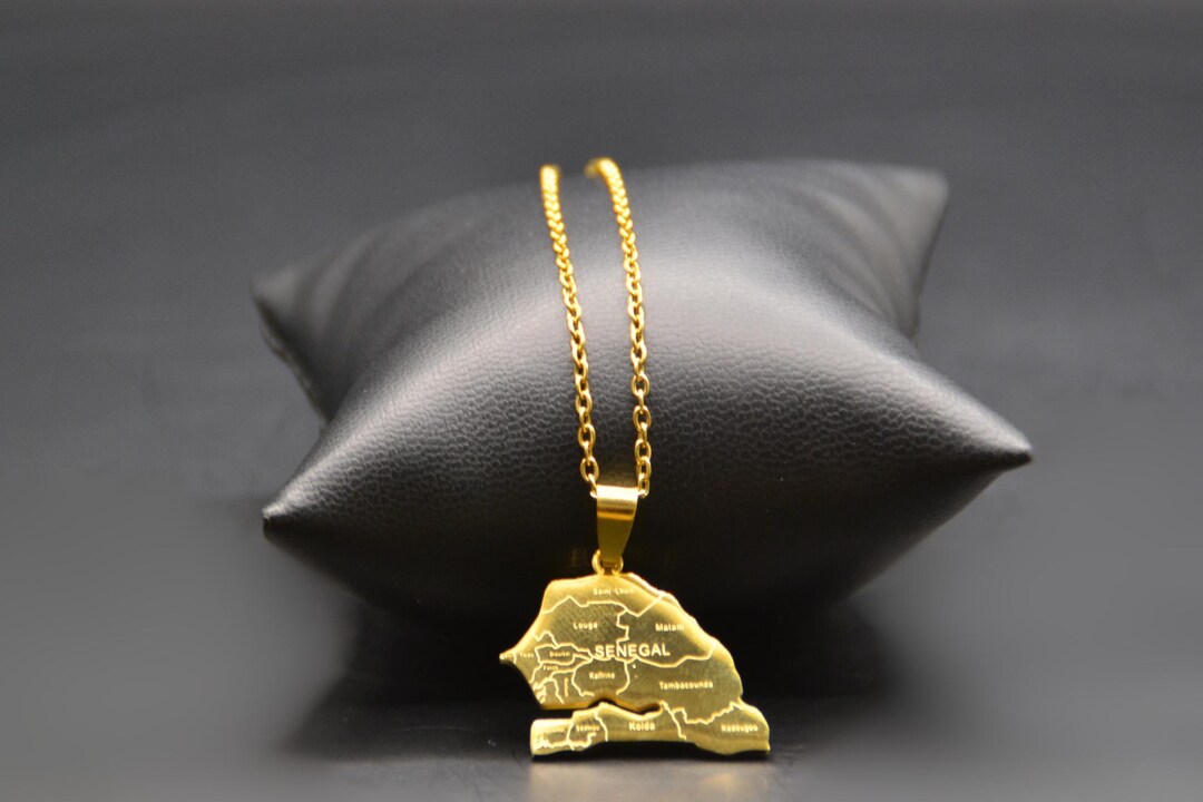 Senegal Map Pendant 18K Gold Plated Stainless Steel Chain African ...