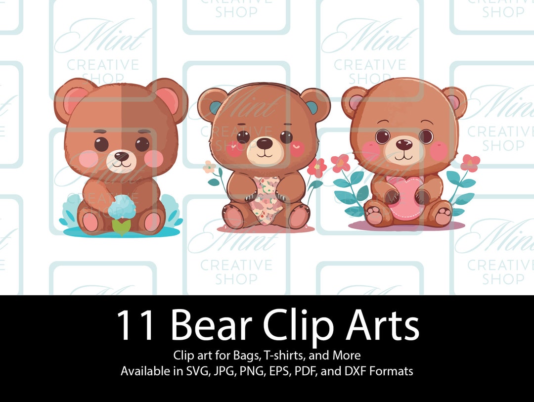 11 Bear Clip Art, Teddy Bear Clip Arts, Cute Bears SVG for Tote, Tshirt ...