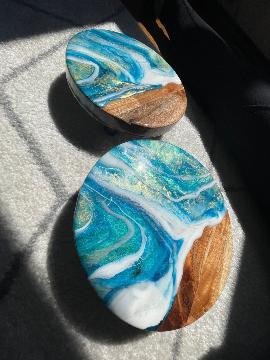 Blue and Gold Marble Resin Accent Piece - Etsy