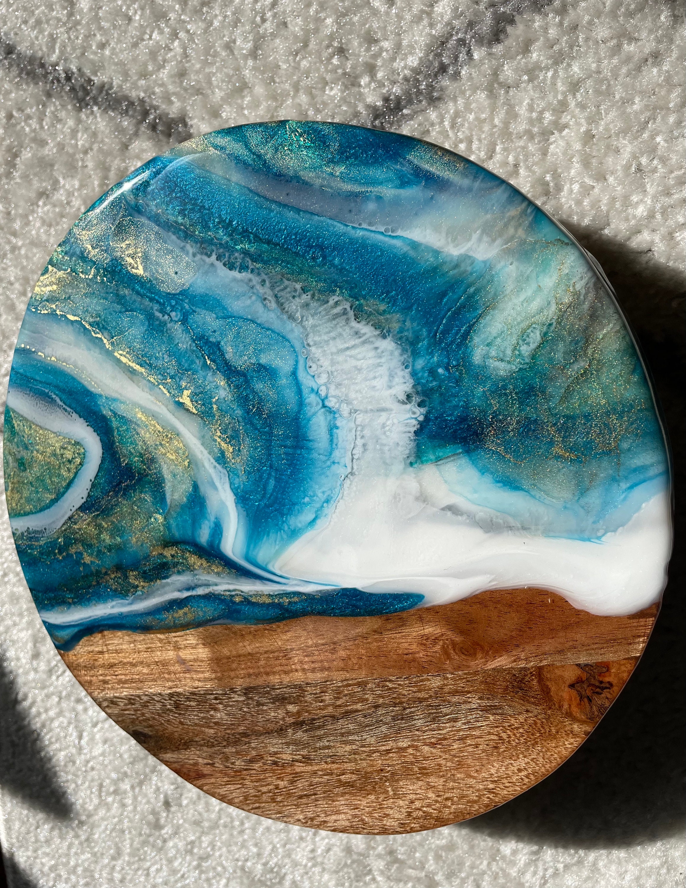 Blue and Gold Marble Resin Accent Piece - Etsy