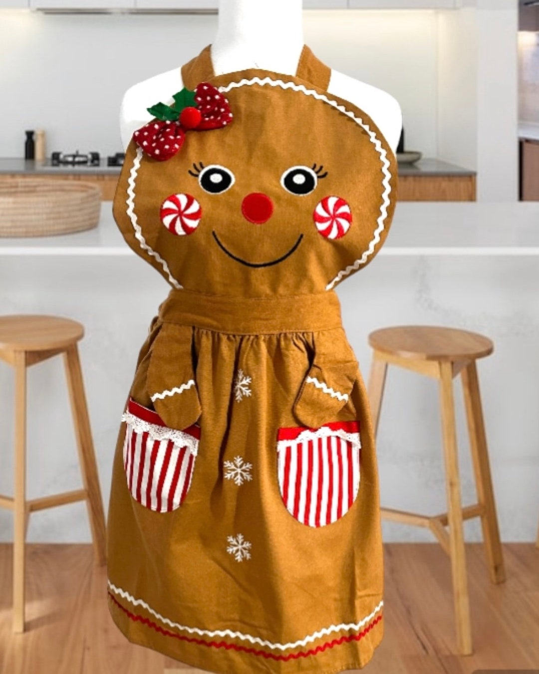 Christmas Aprons With Pockets Chef Apron for Women Gingerbread Fabric ...