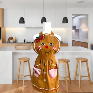 Christmas Aprons With Pockets Chef Apron for Women Gingerbread Fabric ...