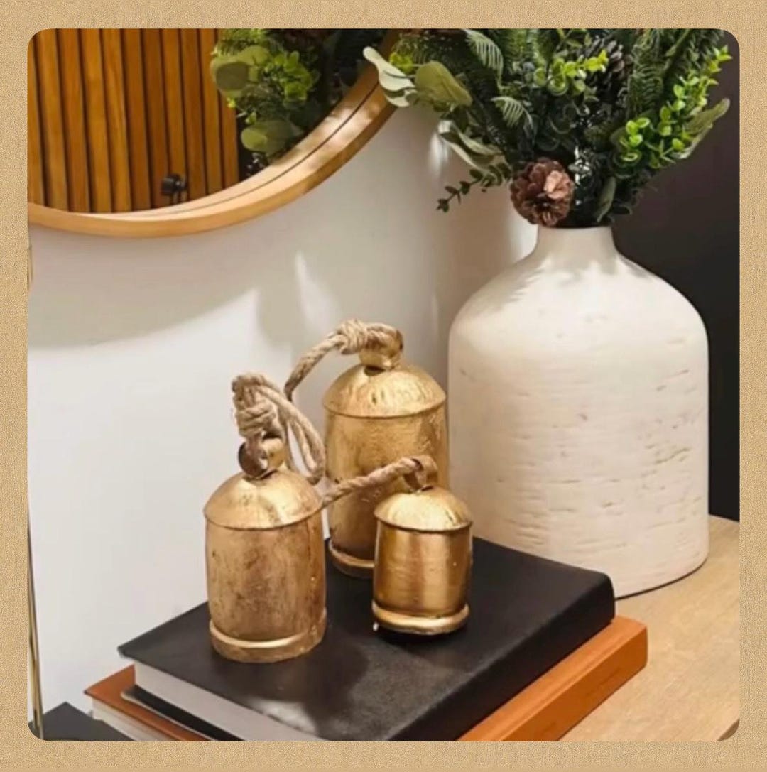 Vintage Gold Metal Bells Set | Jingle Bells With Ribbon I Mantle Décor ...