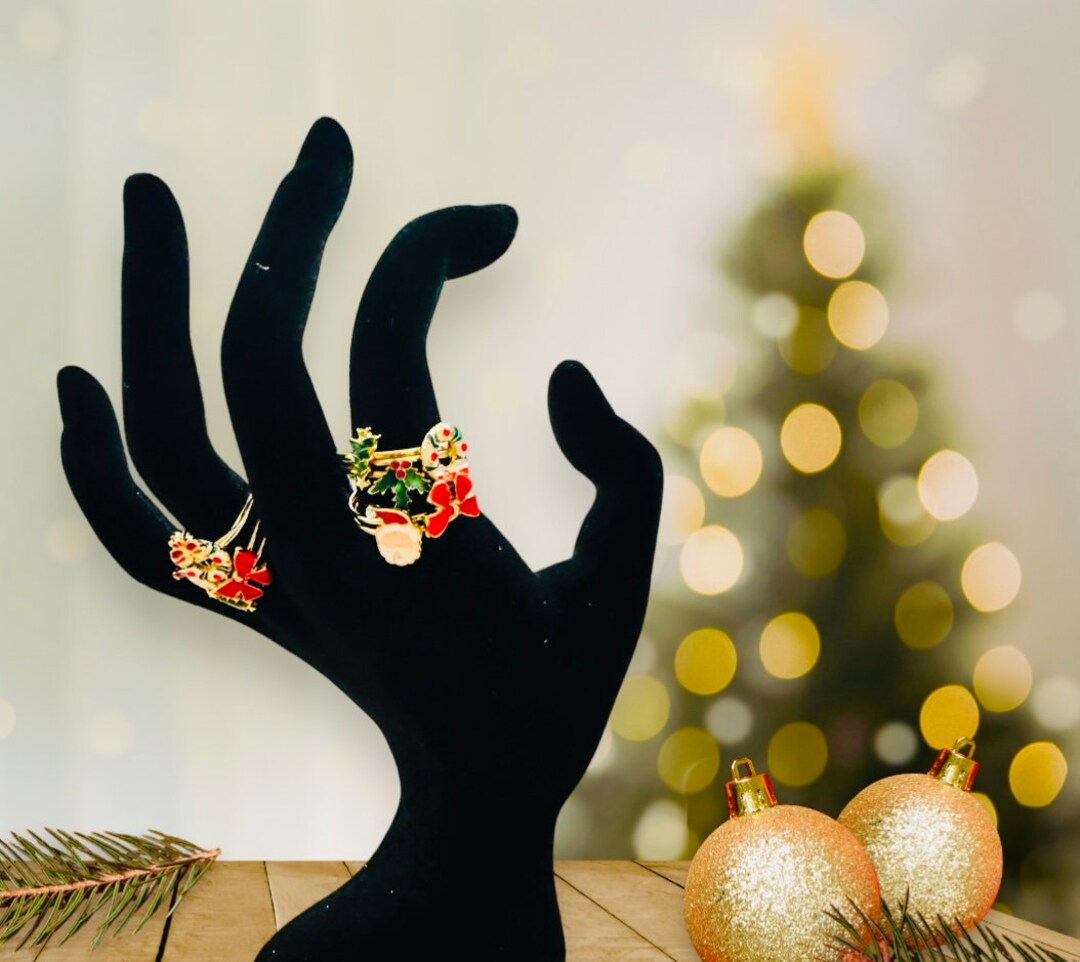 Christmas Icons Stacking Rings Handmade Jewelry Jingle Bells Adjustable ...