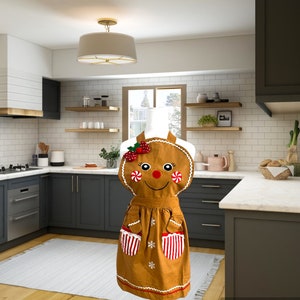 Christmas Aprons With Pockets Chef Apron for Women Gingerbread Fabric ...