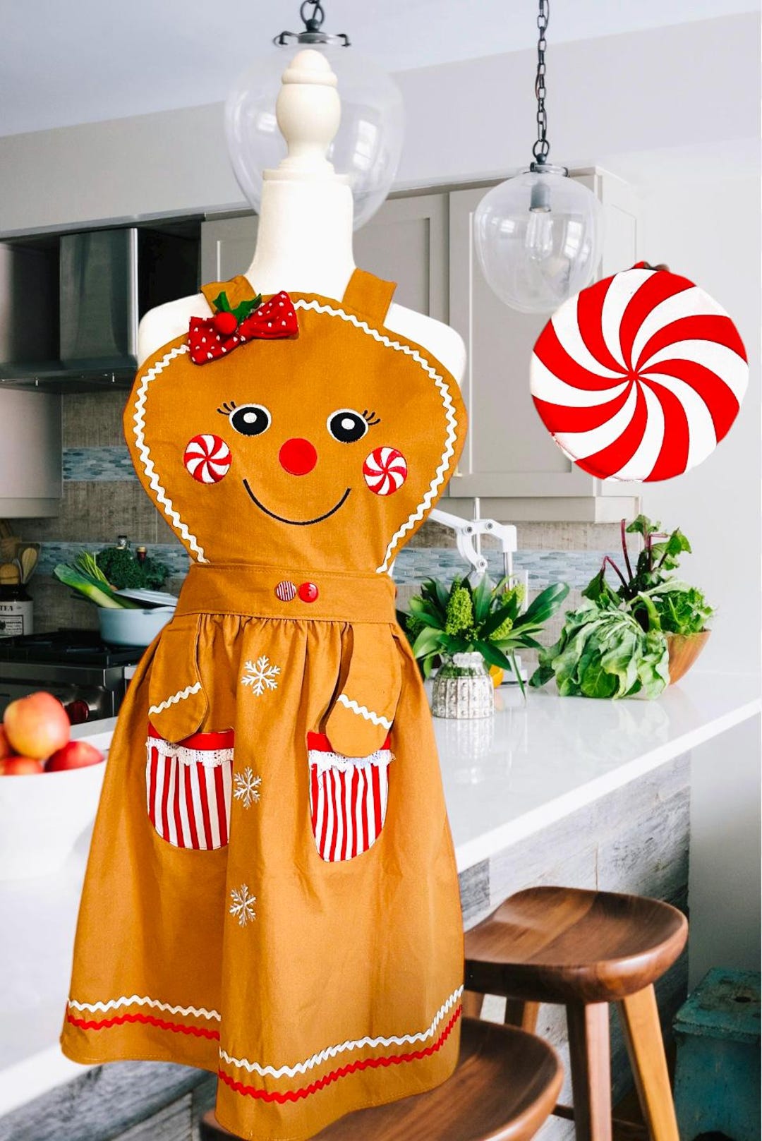 Christmas Aprons With Pockets Chef Apron for Women Gingerbread Fabric ...