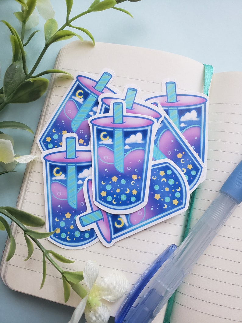 Galaxy Bubble Tea Vinyl Sticker Water Resistant Kawaii - Etsy