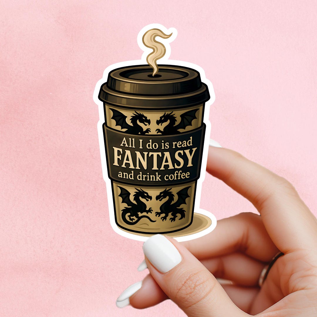Fantasy Coffee Sticker, Reading Sticker, Dragon Book Sticker, Fantasy ...