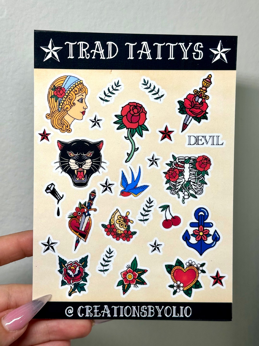 TRAD TATTYS Waterproof Tattoo Sticker Sheet | Tattoo Sticker Sheet ...