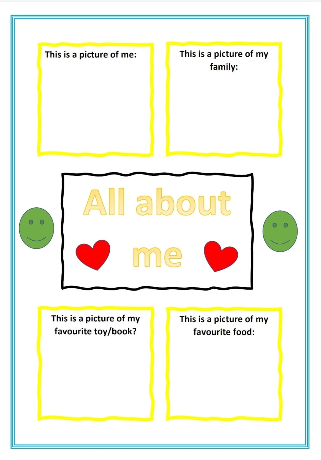Printable 'all About Me' Sheet, Using Pictures, Pre School, Nursery ...