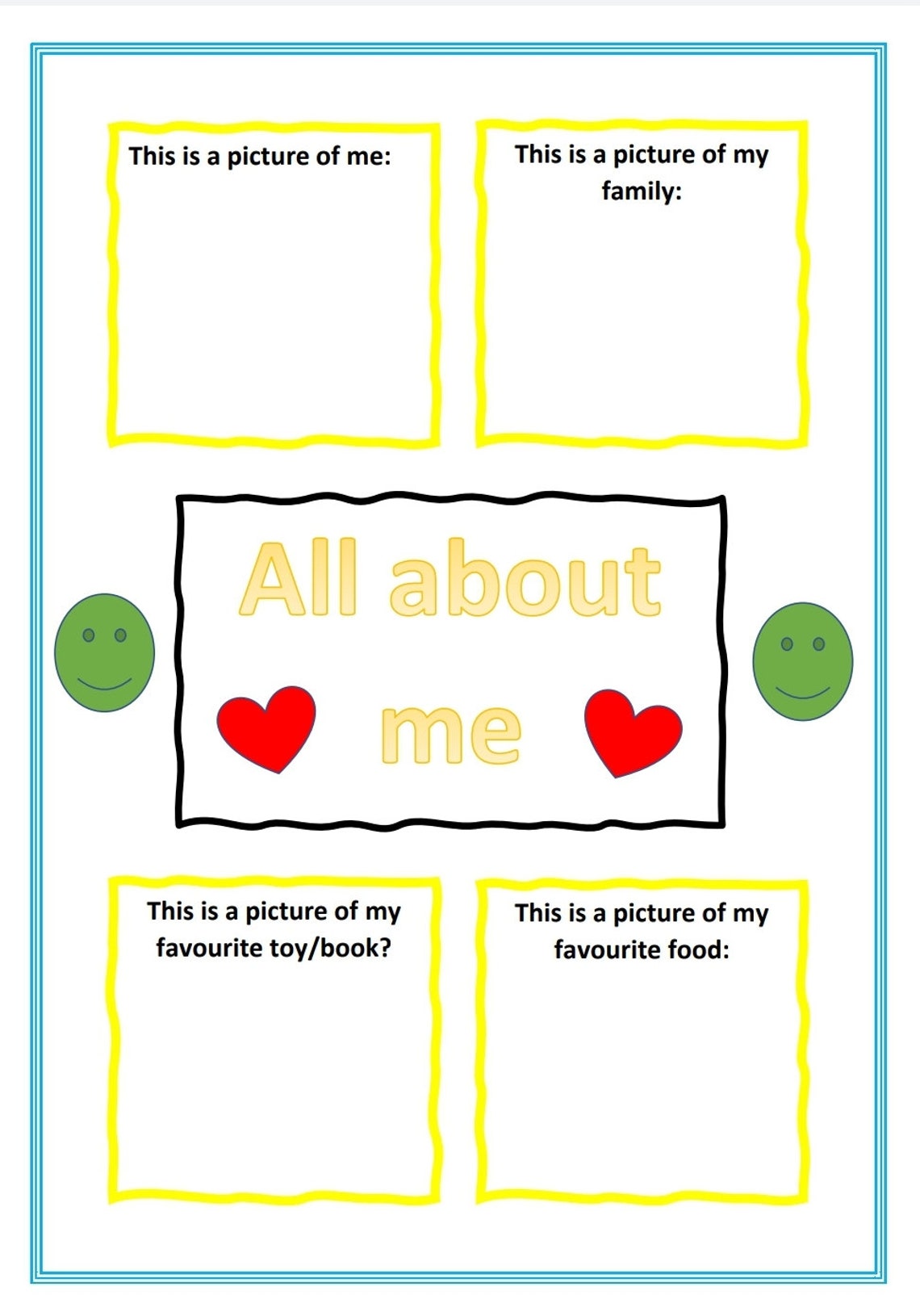Printable 'all About Me' Sheet, Using Pictures, Pre School, Nursery ...