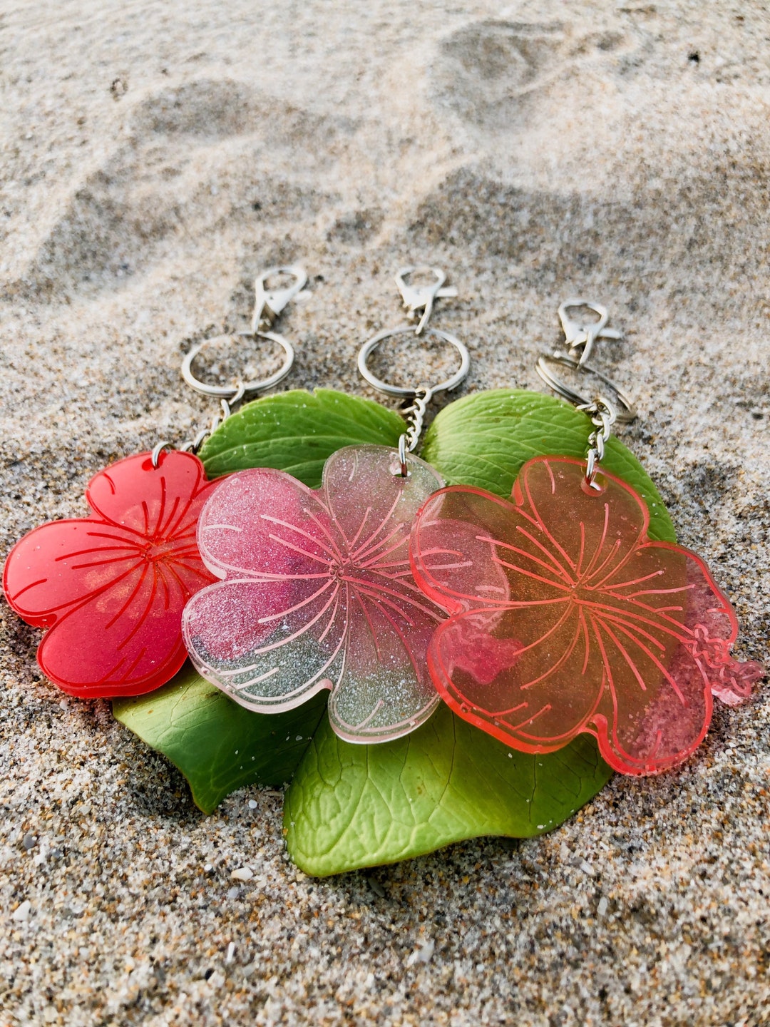 Resin Hibiscus Flower Keychain With Snap Hook - Etsy