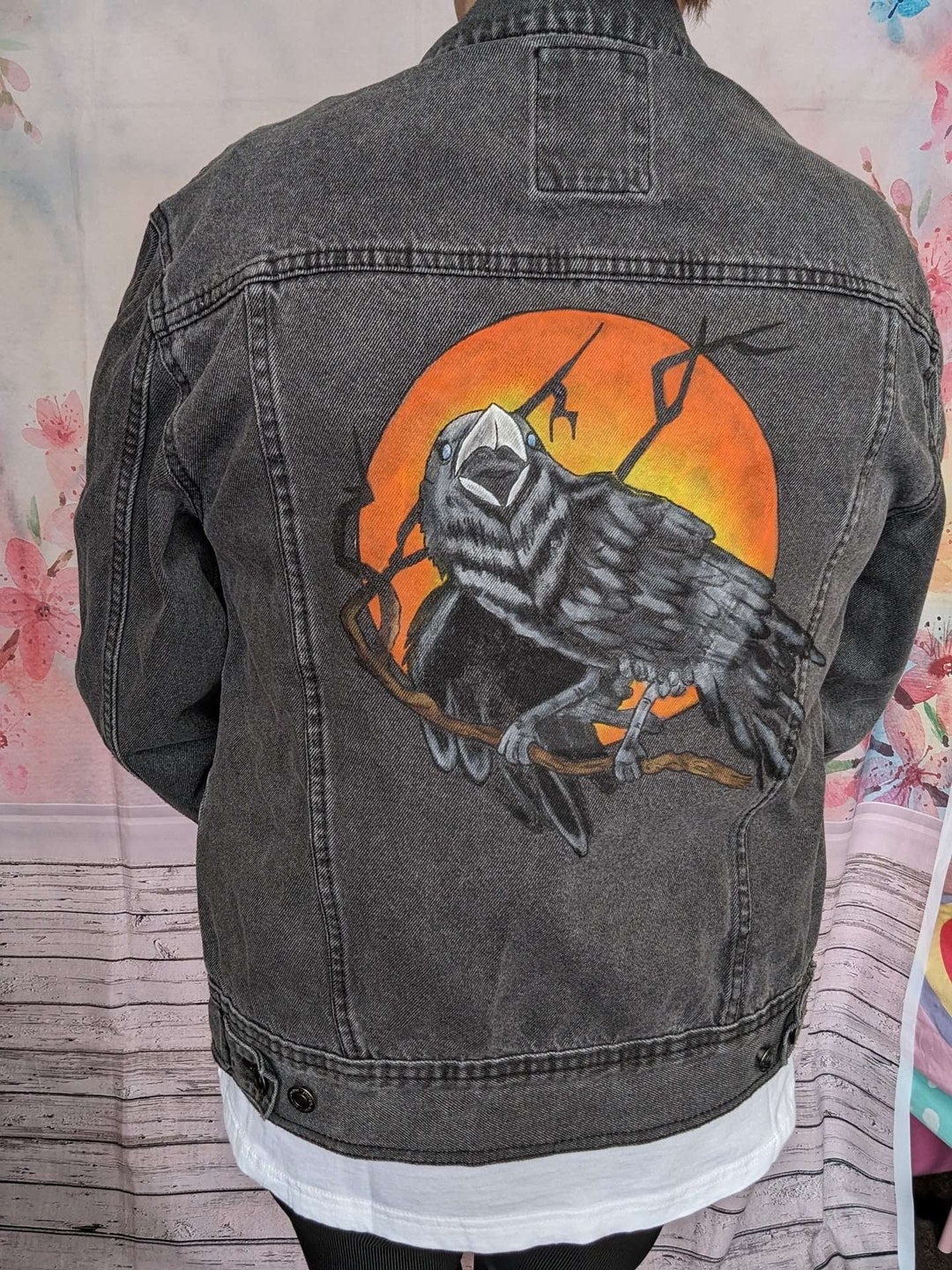 Denim Jacket Custom Denim Raven Design Crow Men Jacket Woman Jacket ...