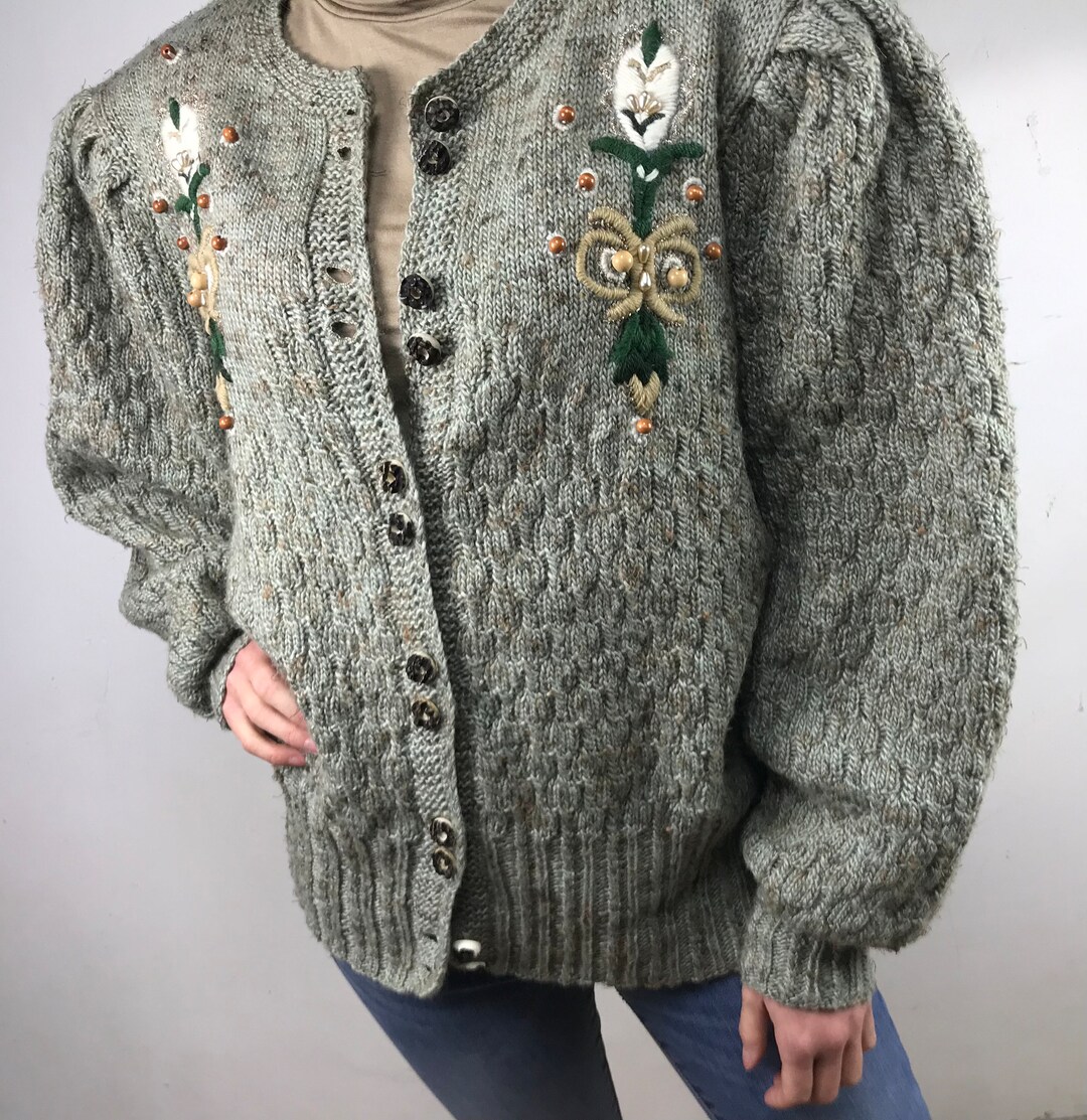 Vintage Austrian Knitted Cardigan /folkclore Knit Cardigan / Puffy ...
