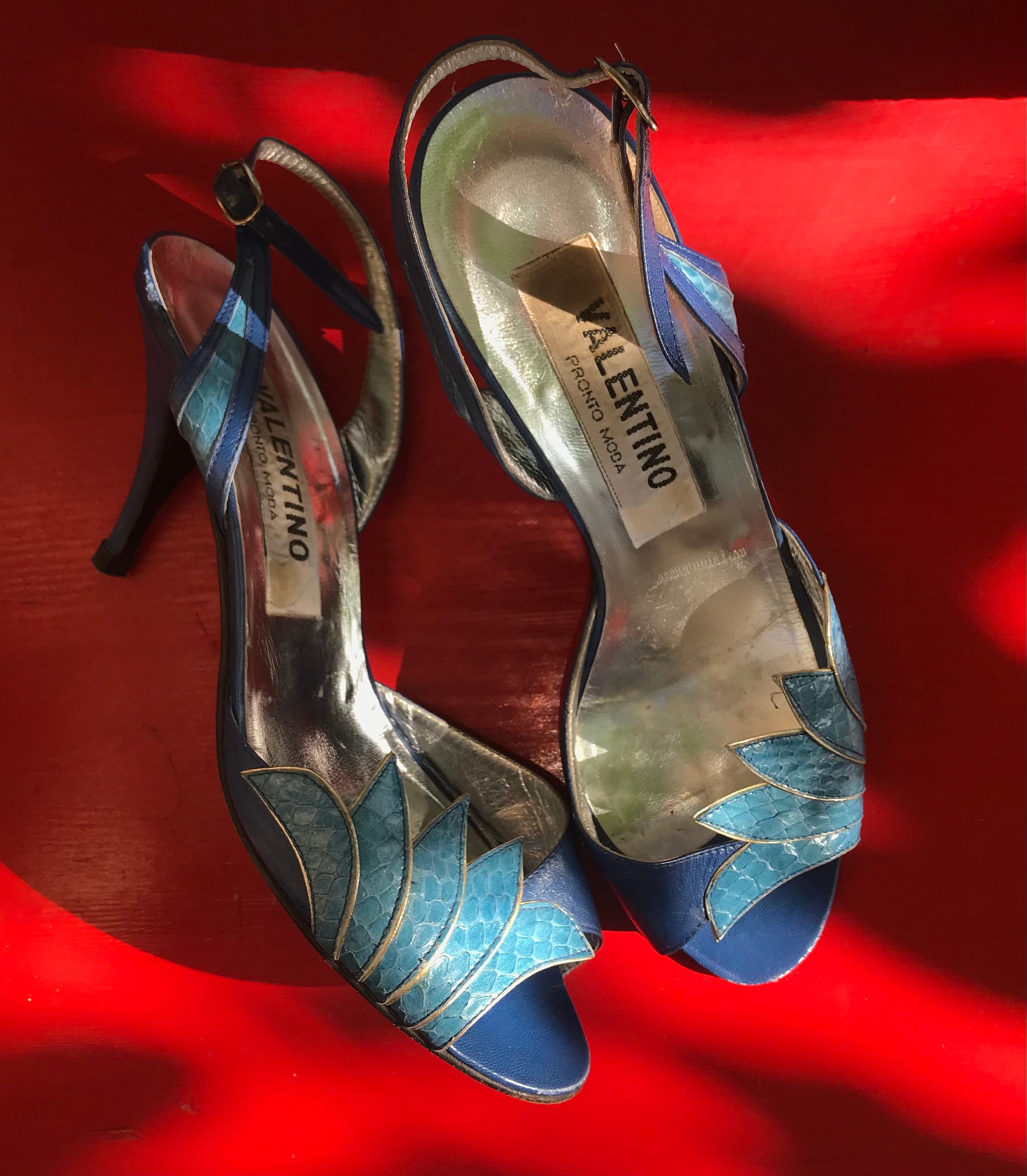 Valentino Blue Leather High Heels/ Vintae Valentino Shoes/ Valentino ...