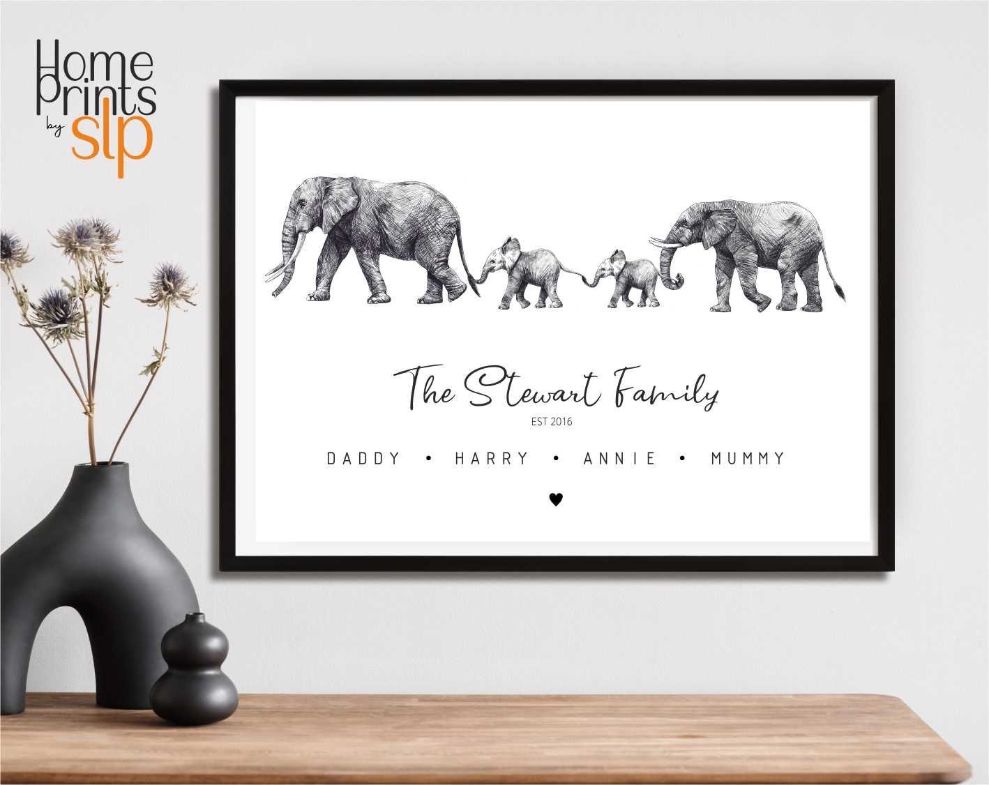 Personalised Elephant Family Print, Our Family Gift, Animal Family ...