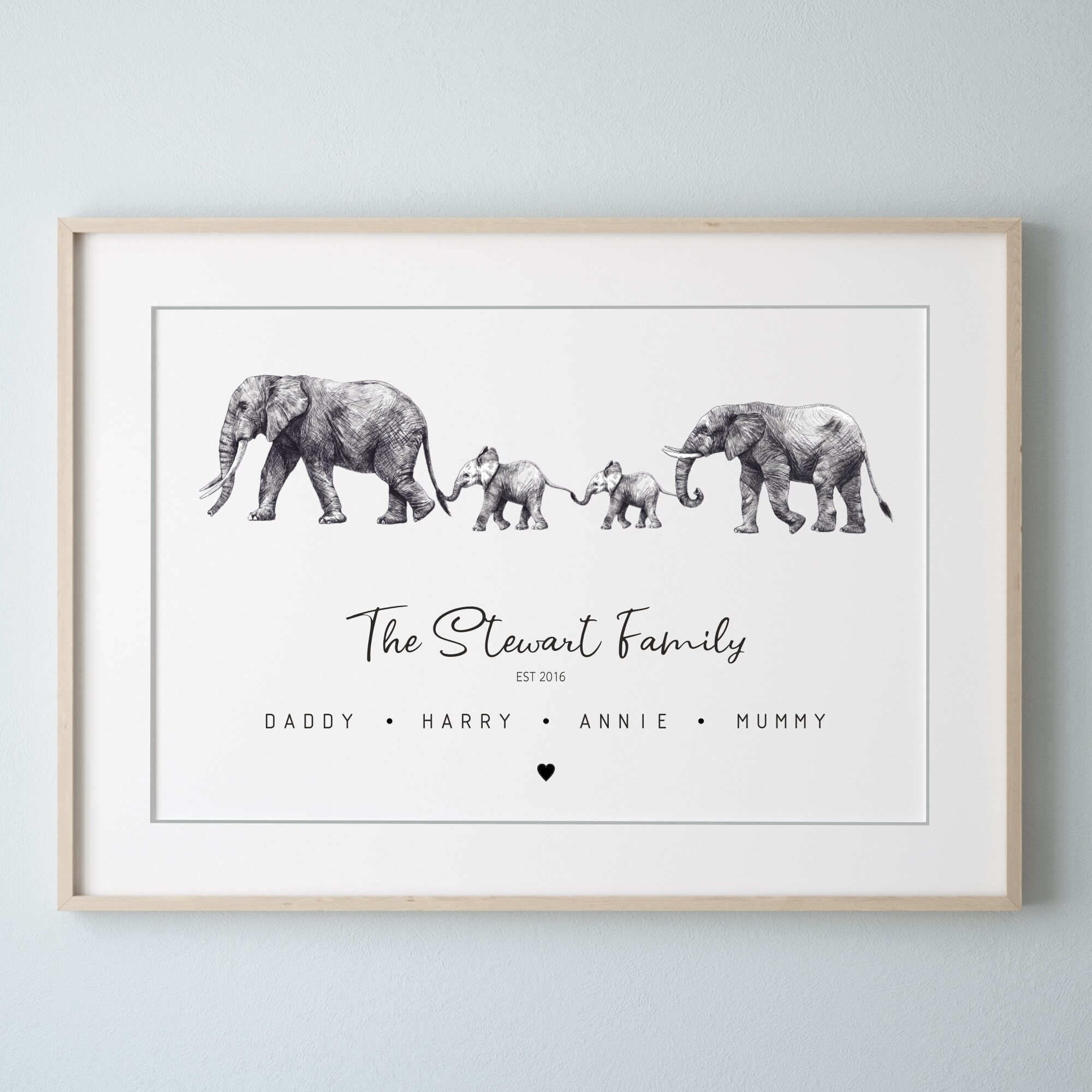 Personalised Elephant Family Print, Our Family Gift, Animal Family ...
