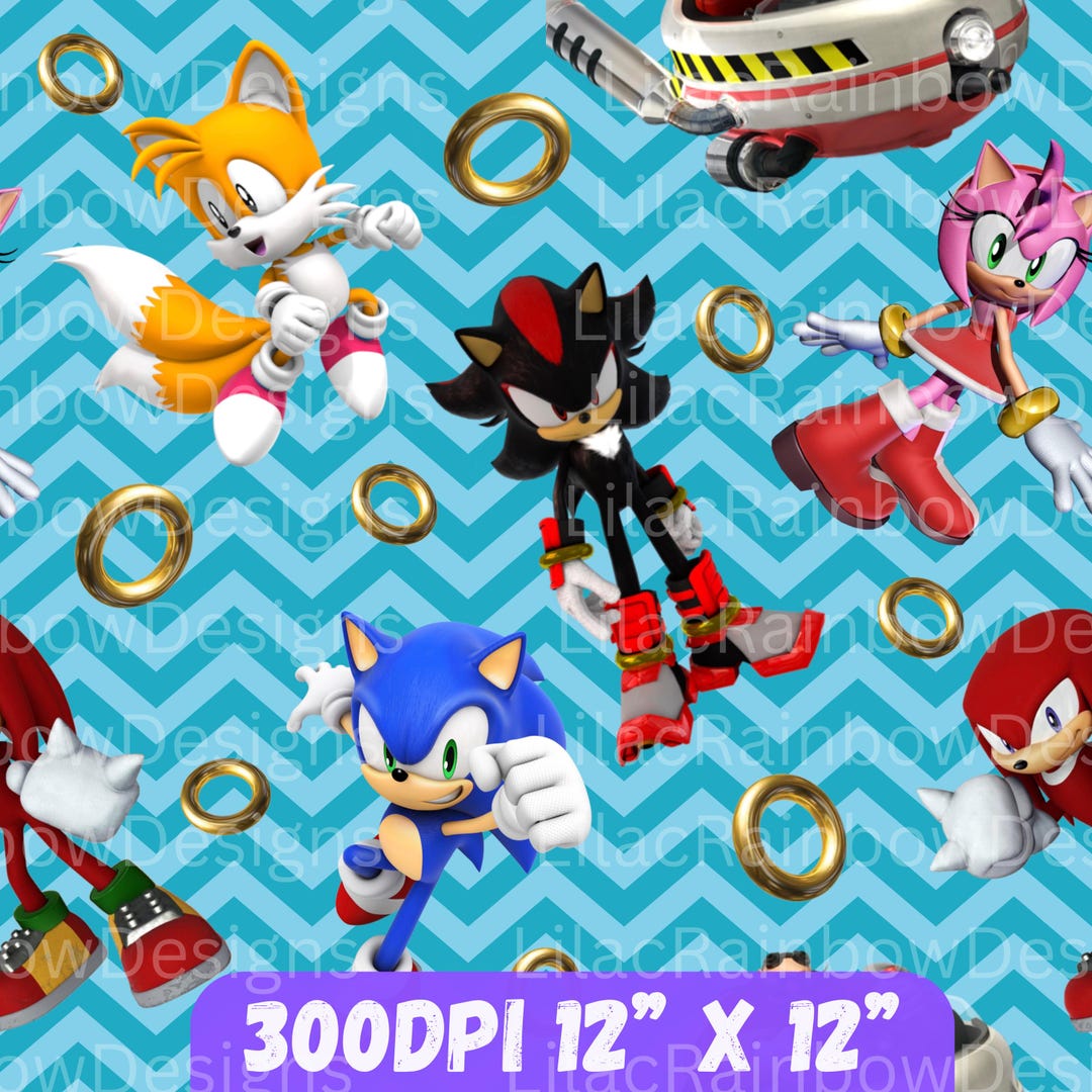 Sonic Seamless Pattern: Cartoon Design Digital Paper (12x12", 300dpi ...