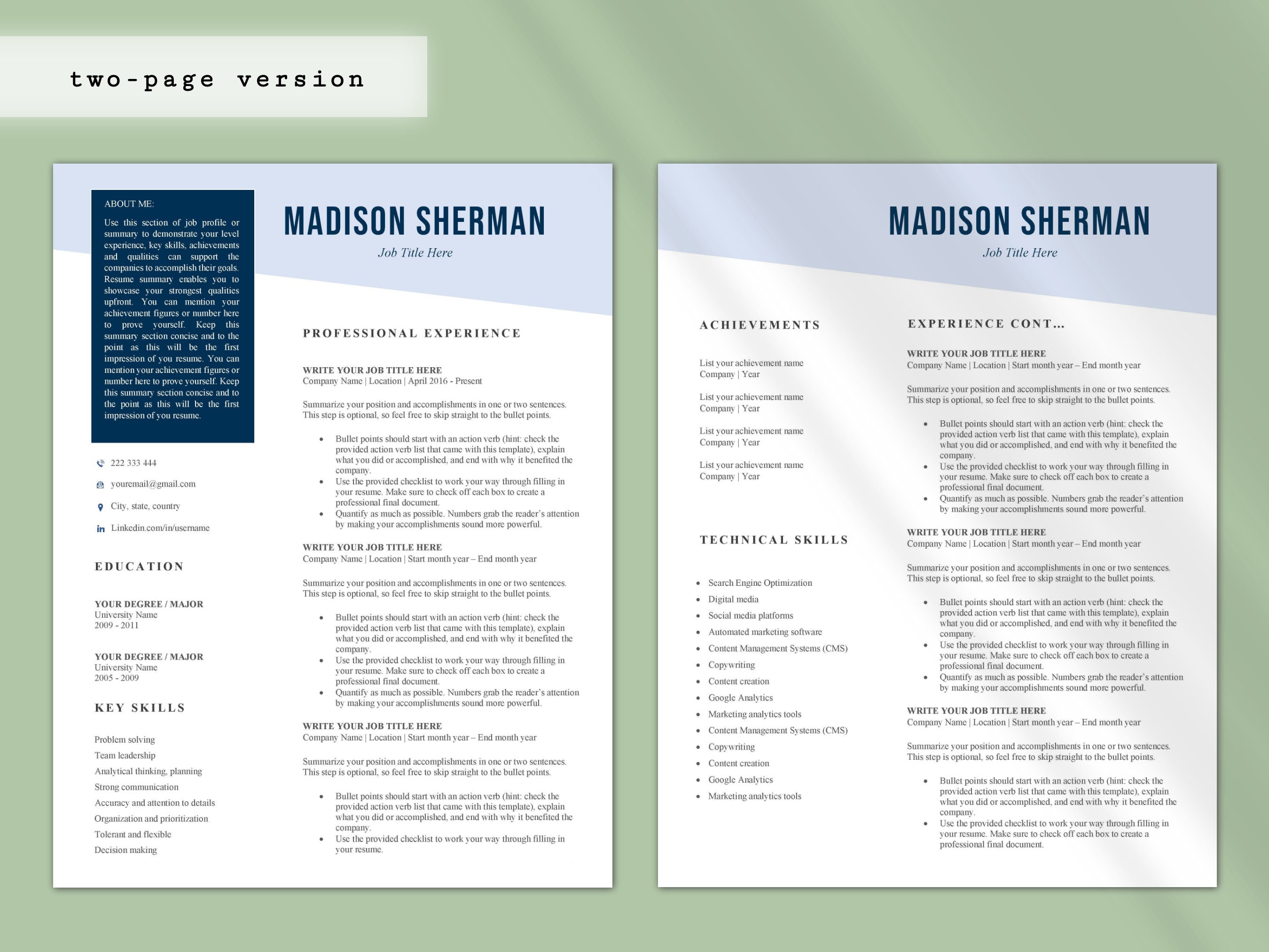 Modern Resume / CV Template, Cover Letter, References for Word and ...