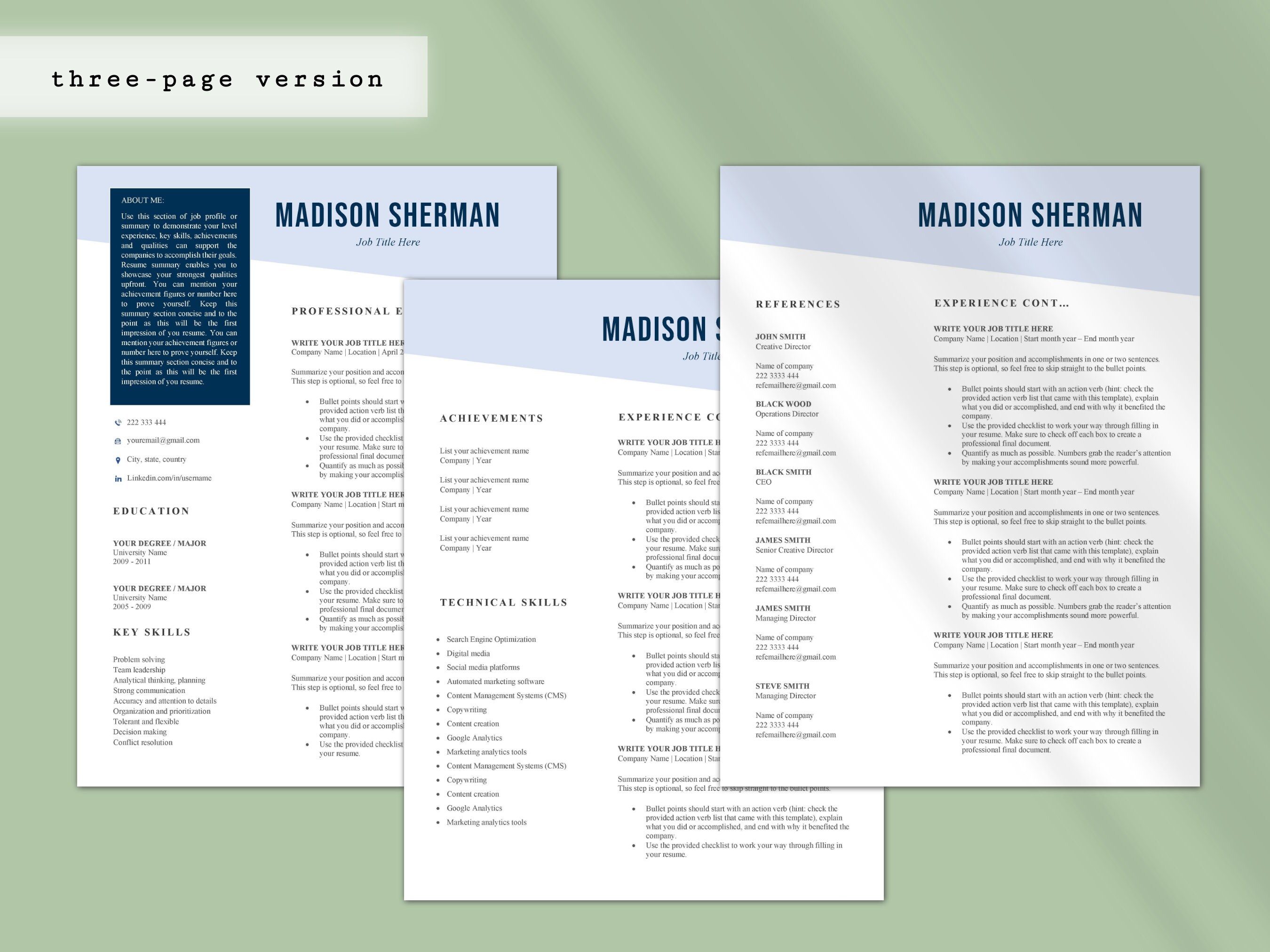 Modern Resume / CV Template, Cover Letter, References for Word and ...