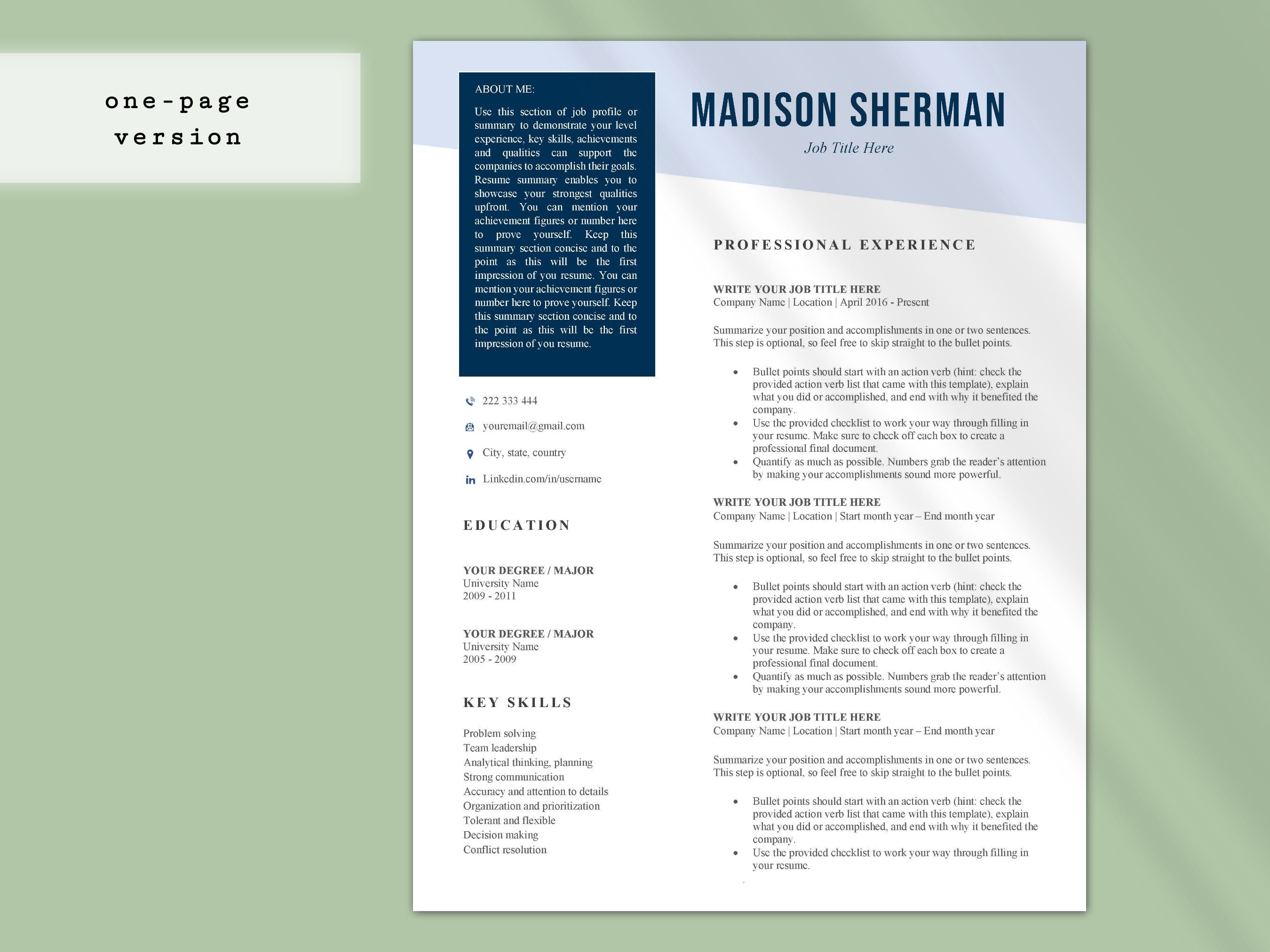 Modern Resume / CV Template, Cover Letter, References for Word and ...