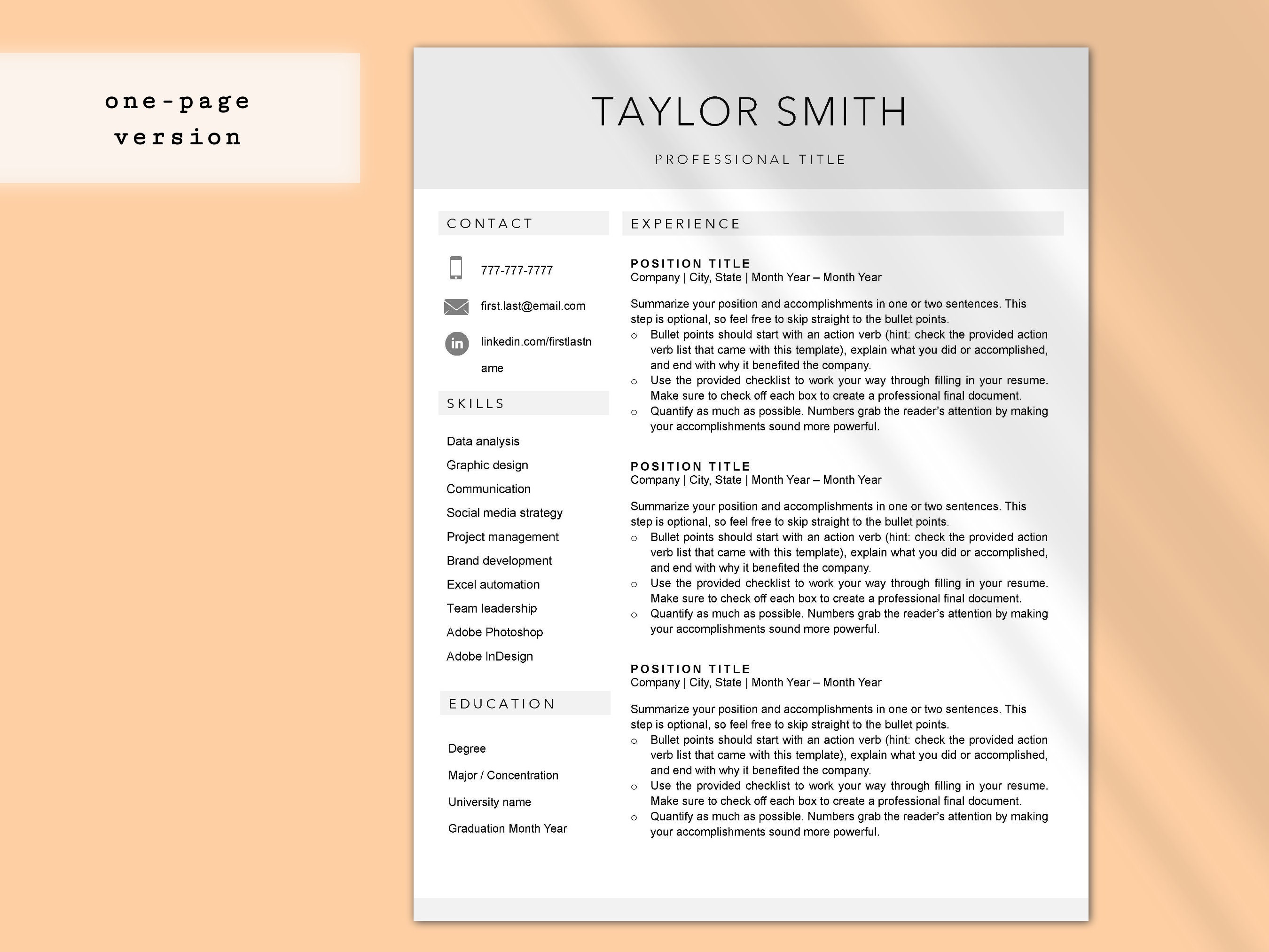 Modern Resume / CV Template, Cover Letter, References for Word and ...