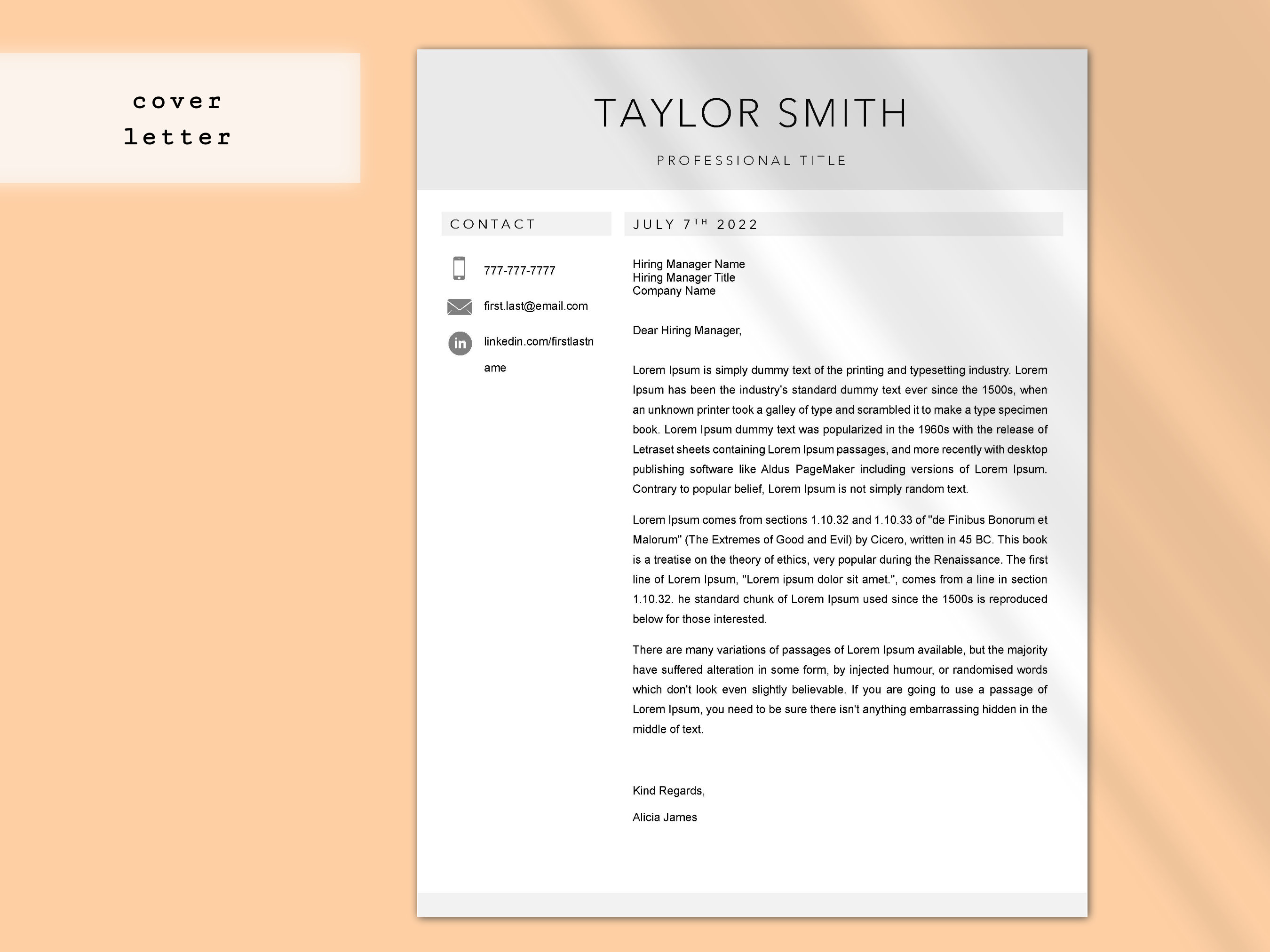 Modern Resume / CV Template, Cover Letter, References for Word and ...