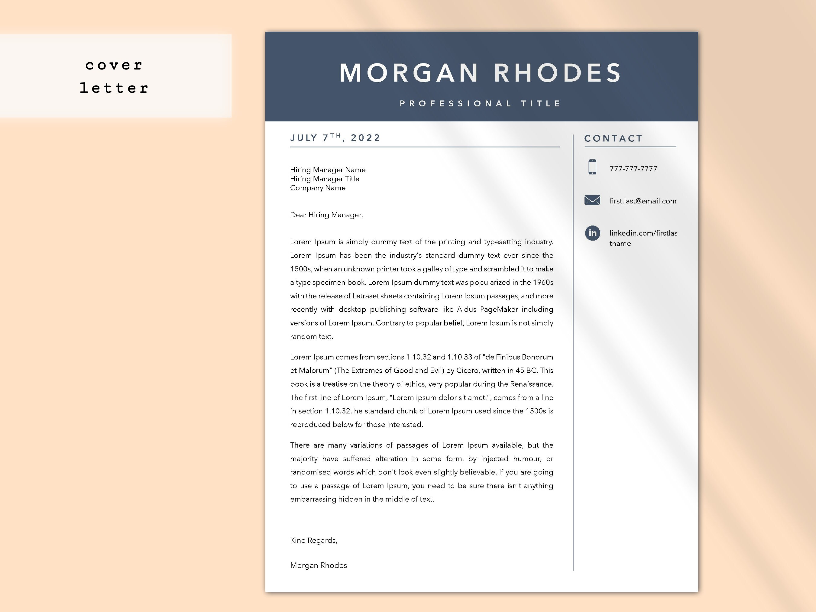 Modern Clean Resume / CV Template, Cover Letter, References for Word ...