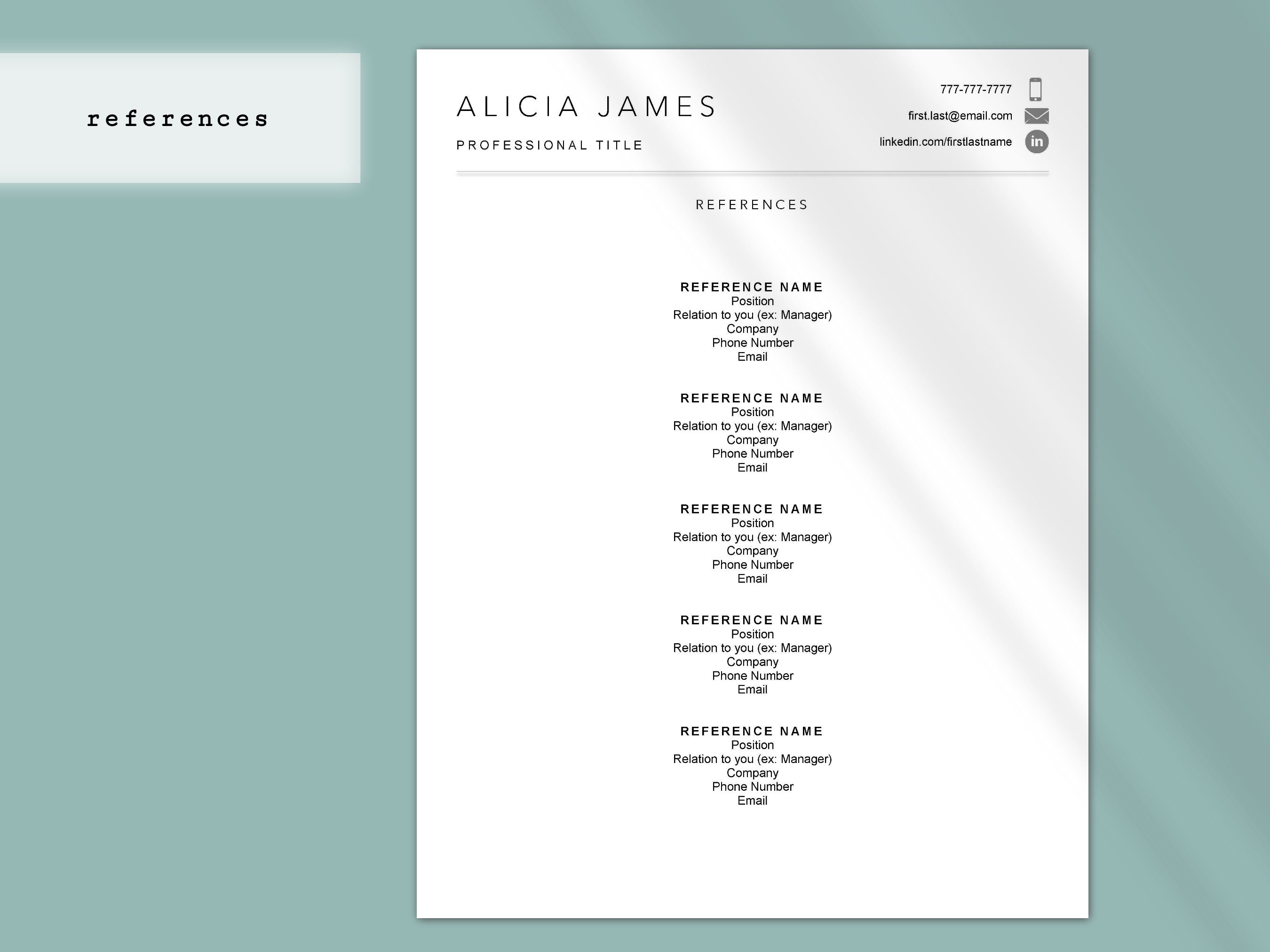 Modern Resume / CV Template, Cover Letter, References for Word and ...