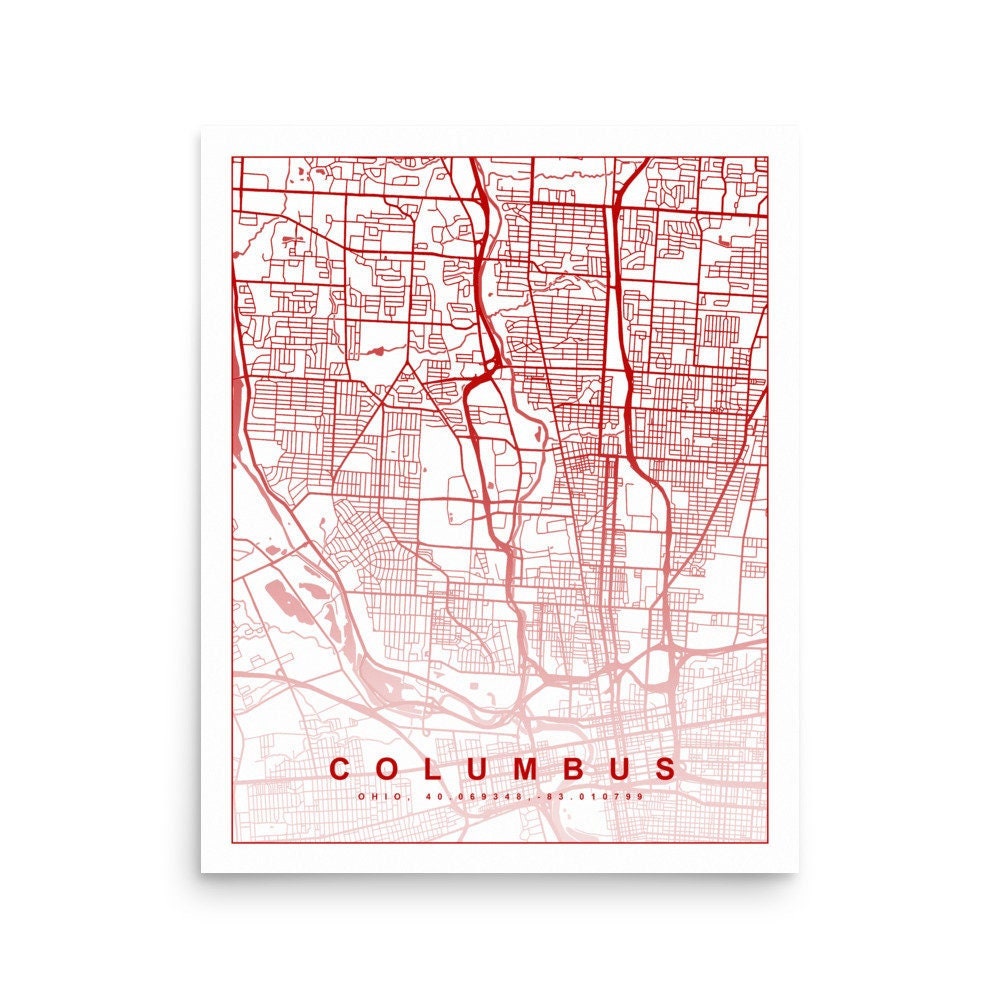 Columbus Ohio Map Poster 8x10, 16x20 | Columbus Map Art | Downtown ...