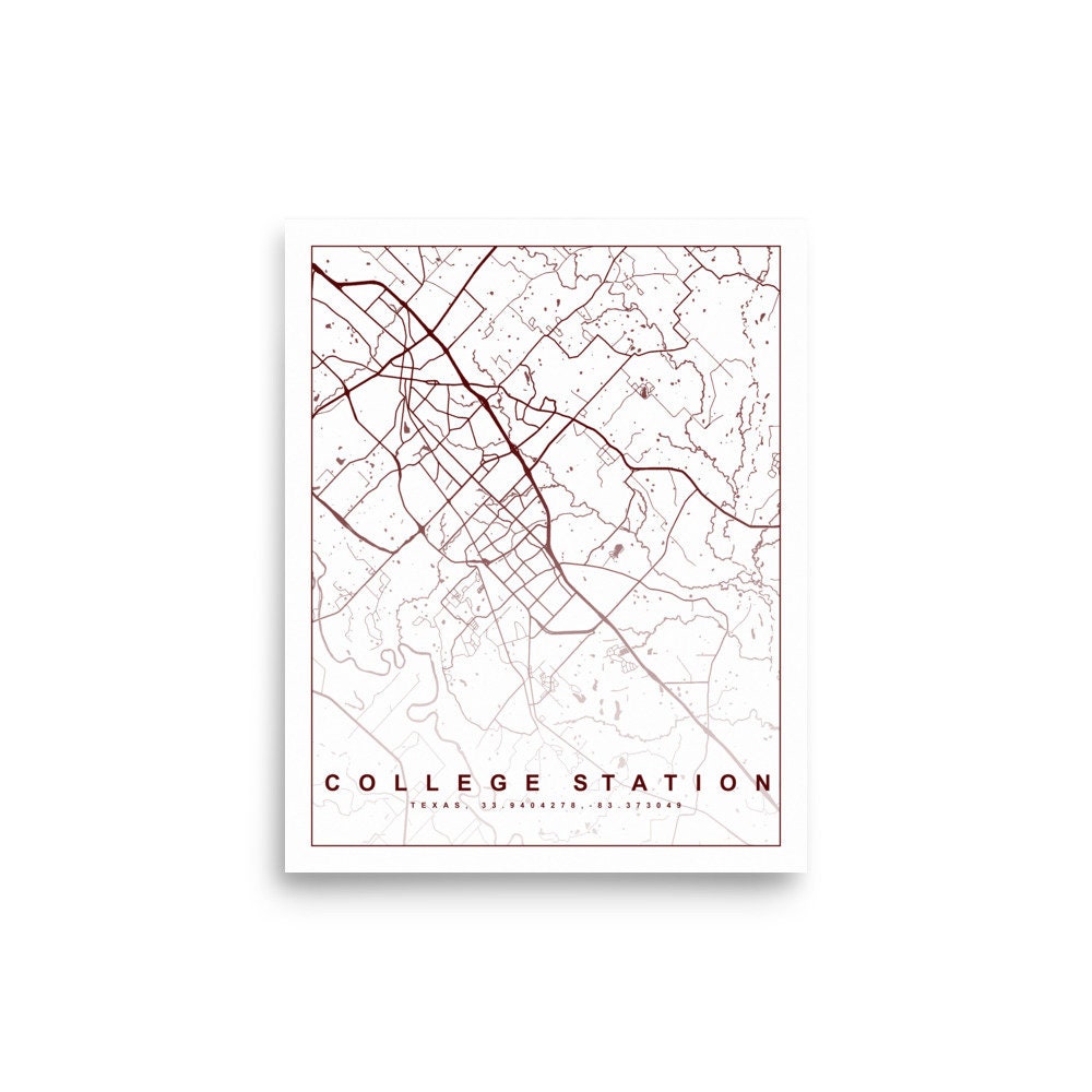 College Station Texas Map Poster 8x10, 16 X 20 | College Station Map ...