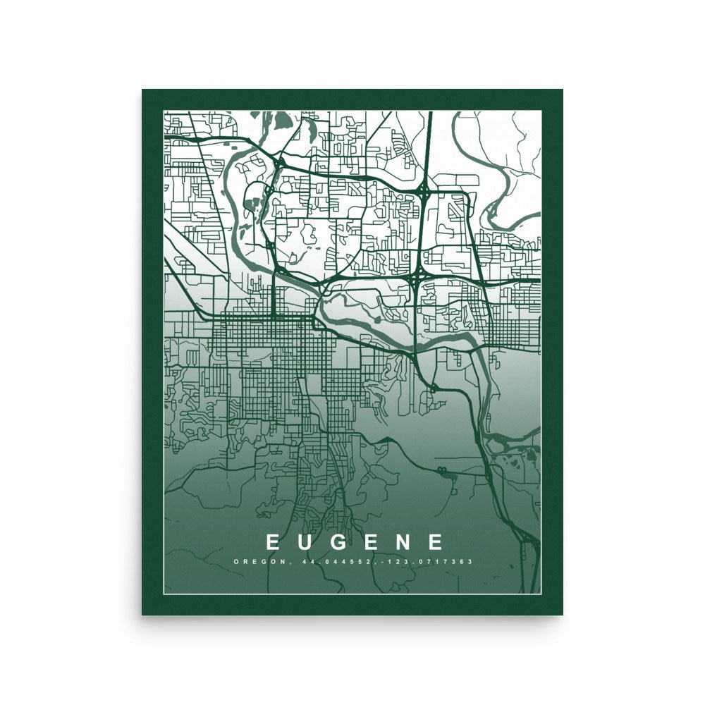 Eugene Oregon Map Poster 8x10, 16x20 | Eugene Map Art | Oregon on Map ...