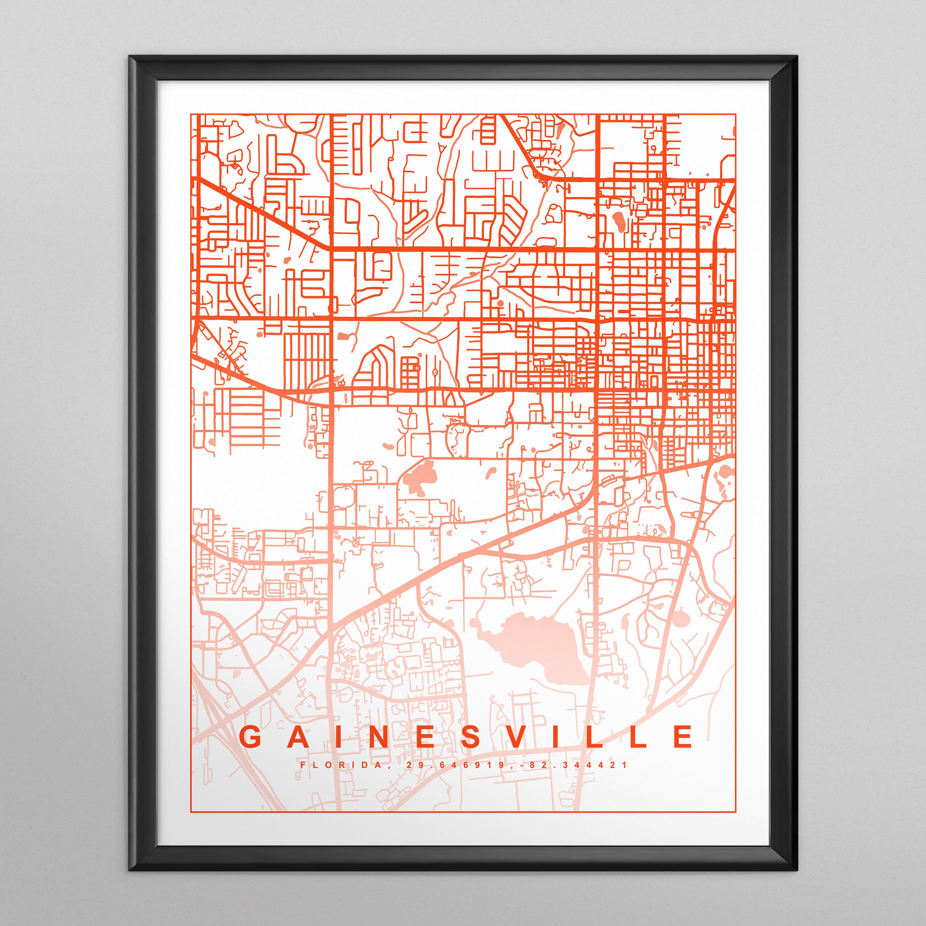 Gainesville Florida Map Poster 8x10, 16x20 | Gainesville Map Art ...