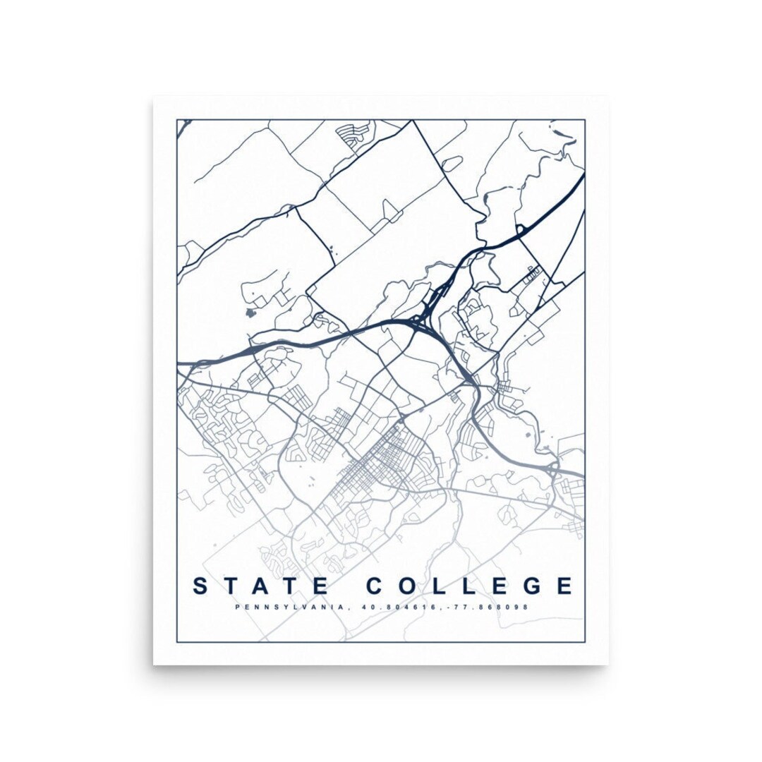Penn State Map Poster 8x10, 16x20 | Penn State Map Art | State College ...