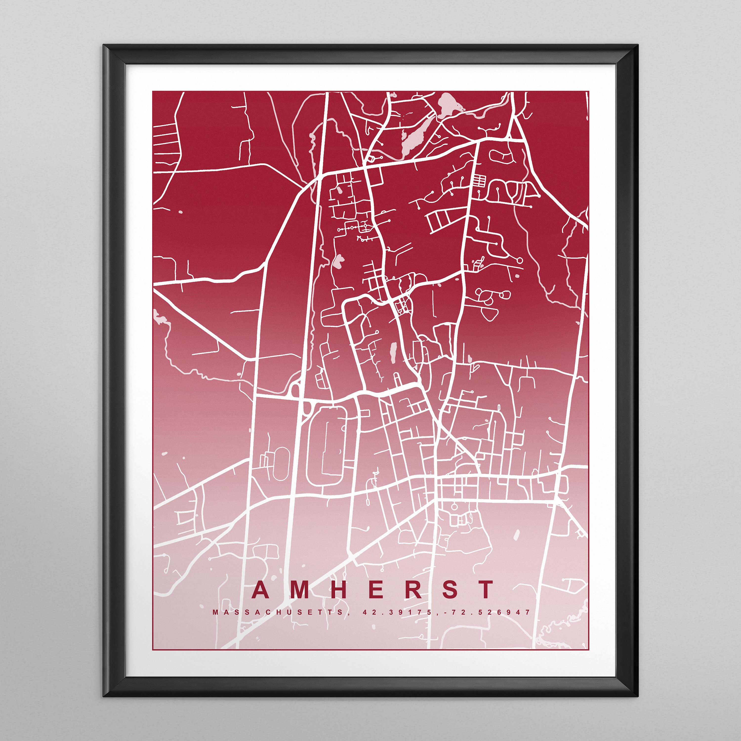 Amherst Massachusetts Map Poster 8x10, 16x20 Umass Map Art Umass ...