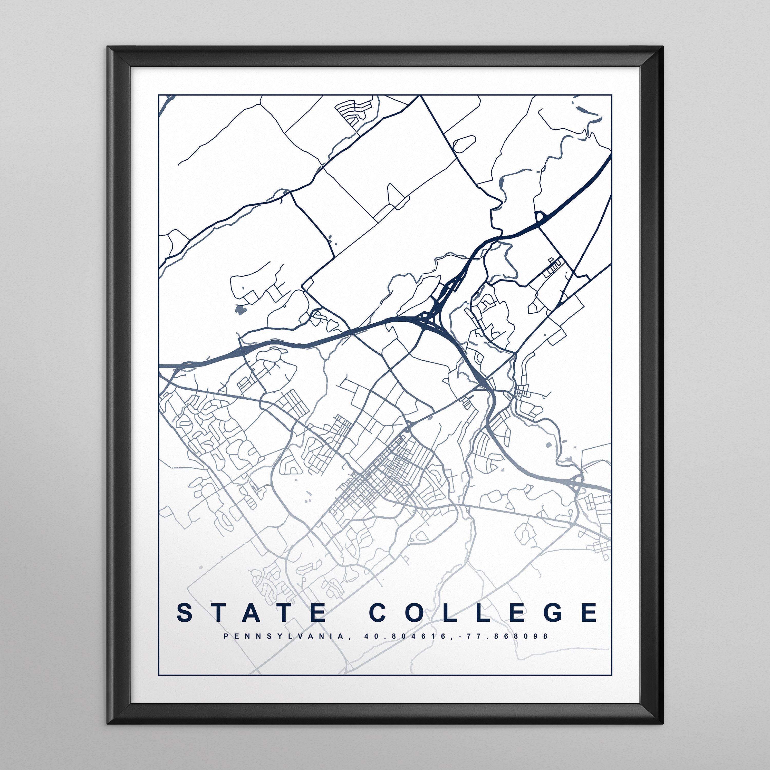 Penn State Map Poster 8x10, 16x20 | Penn State Map Art | State College ...