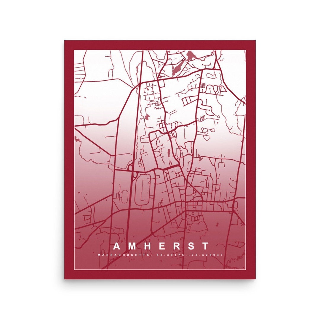 Amherst Massachusetts Map Poster 8x10, 16x20 | Umass Map Art | Umass ...
